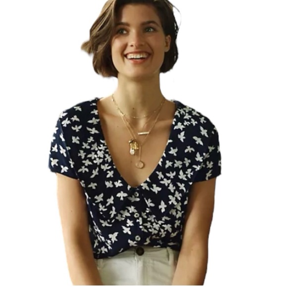 Maeve | Tops | Anthropologie Top Women Blue Simona Bird Print Collar ...